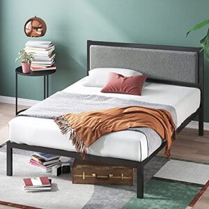 zinus korey metal platform bed frame with upholstered headboard / wood slat support / no box spring / easy assembly, king