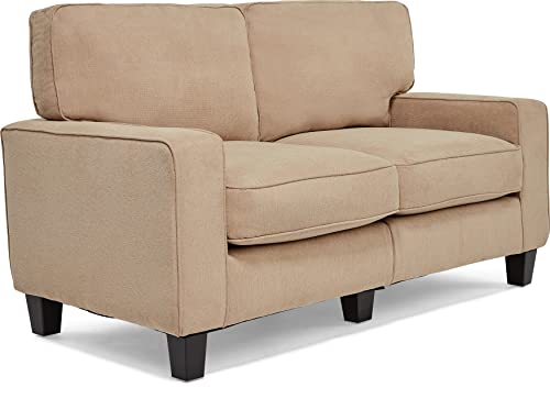 Serta Palisades Upholstered Sofas for Living Room Modern Design Couch, Straight Arms, Soft Fabric Upholstery, Tool-Free Assembly, 61" Loveseat, Sand Beige