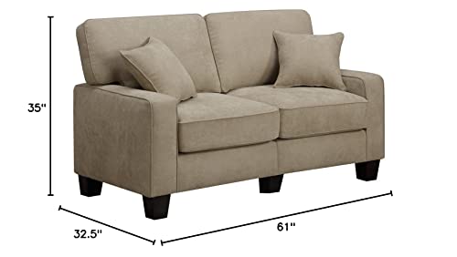 Serta Palisades Upholstered Sofas for Living Room Modern Design Couch, Straight Arms, Soft Fabric Upholstery, Tool-Free Assembly, 61" Loveseat, Sand Beige