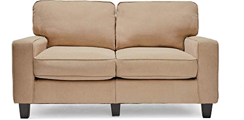 Serta Palisades Upholstered Sofas for Living Room Modern Design Couch, Straight Arms, Soft Fabric Upholstery, Tool-Free Assembly, 61" Loveseat, Sand Beige