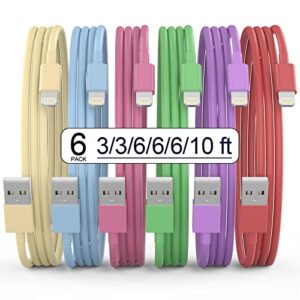 [apple mfi certified] iphone charger, 6pack(3/3/6/6/6/10 ft) lightning cable apple charging cable fast charging high speed usb cable compatible iphone 14/13/12/11 pro max/xs max/xr/xs/x/8-multicolor