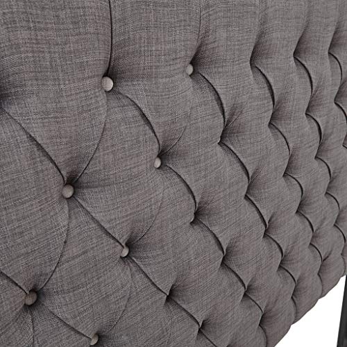 Madison Park Amelia Upholstered Nail Head Trim Wingback Button Tufted Headboard Modern Contemporary Metal Legs Padded Bedroom Décor Accent, Queen, Dark Grey