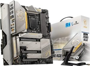 msi meg z590 ace gold edition gaming motherboard (atx, 11th/10th gen intel core, lga 1200 socket, sli/cfx, ddr4, pcie 4, m.2 slots, usb 3.2 gen 2, wi-fi 6e, mystic light rgb)