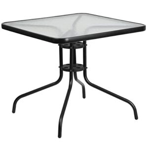 flash furniture 31.5” square tempered glass metal table, clear/black