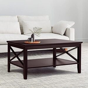 choochoo oxford coffee table with thicker legs, espresso wood coffee table with storage for living room 40 inches