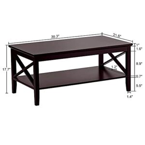 ChooChoo Oxford Coffee Table with Thicker Legs, Espresso Wood Coffee Table with Storage for Living Room 40 inches