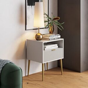 nathan james james mid-century accent side or end table with storage, wood frame, 1, white/gold