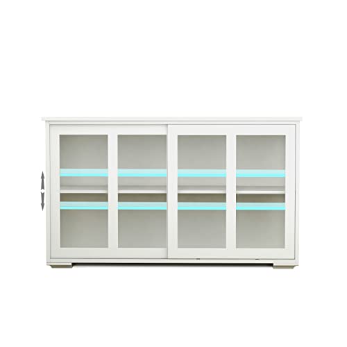 RASOO Kitchen Storage Cabinet Antique Stackable Black Buffet Storage Sideboard Adjustable Shelf Inside Credenza Cupboard with Transparent Glass Sliding Door (White)