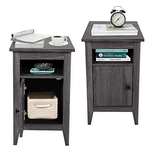 JAXPETY Modern Farmhouse Nightstand Set of 2, Wooden Bedside End Table with Switchable Door, Open Shelf, Hidden Storage for Living Room Bedroom, Gray