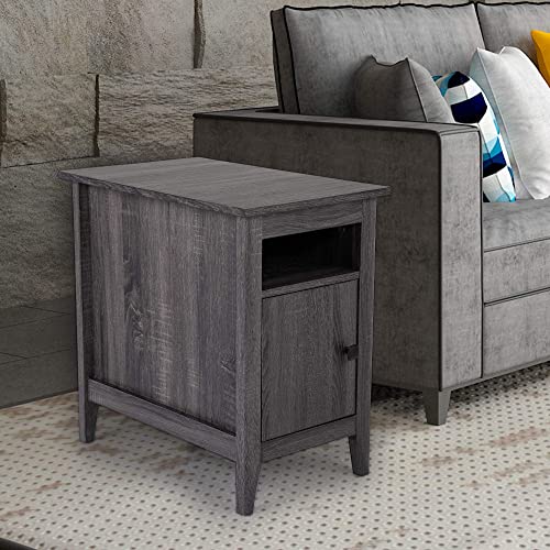 JAXPETY Modern Farmhouse Nightstand Set of 2, Wooden Bedside End Table with Switchable Door, Open Shelf, Hidden Storage for Living Room Bedroom, Gray