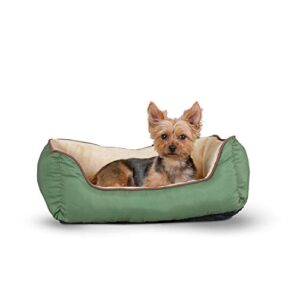 k&h pet products self-warming lounge sleeper pet bed small sage/tan 16″ x 20″