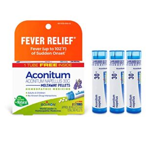 boiron aconitum napellus 30c homeopathic medicine relief from fever, hot and dry skin, cough, and restlessness – 3 count (240 pellets)