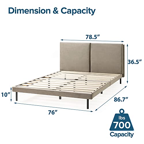 ZINUS Taylor Velvet Upholstered Platform Bed Frame with Split Headboard / Velvet Bed Frame / No Box Spring Needed / Easy Assembly, Latte, King