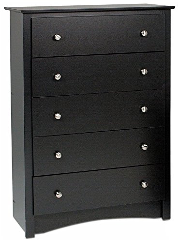 Prepac Sonoma 6-Drawer Double Dresser for Bedroom, 16" D x 59" W x 29" H, Washed Black & Sonoma 5-Drawer Chest for Bedroom, 16" D x 31.5" W x 45.25" H, Black