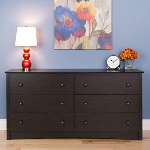 Prepac Sonoma 6-Drawer Double Dresser for Bedroom, 16" D x 59" W x 29" H, Washed Black & Sonoma 5-Drawer Chest for Bedroom, 16" D x 31.5" W x 45.25" H, Black