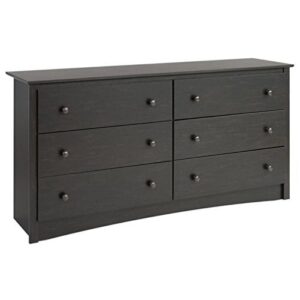 Prepac Sonoma 6-Drawer Double Dresser for Bedroom, 16" D x 59" W x 29" H, Washed Black & Sonoma 5-Drawer Chest for Bedroom, 16" D x 31.5" W x 45.25" H, Black