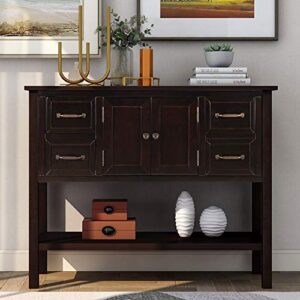 modern console table sofa table, 43” sideboard storage cabinet with 4 drawers, 1 cabinet and 1 shelf, entryway table for living room/kitchen dining room (espresso+p@)