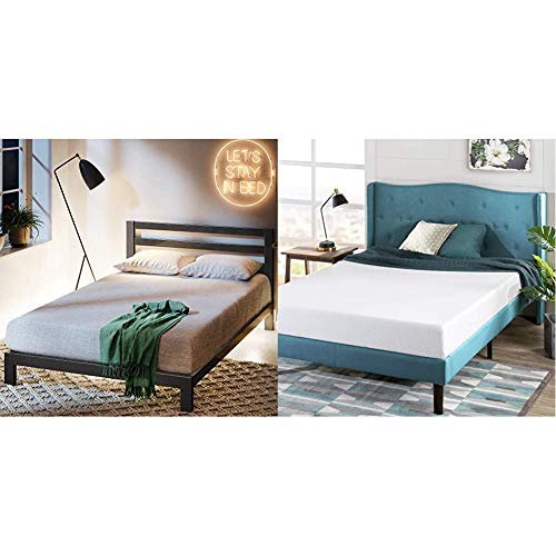 Zinus Arnav Modern Studio 10 Inch Platform 2000H Metal Bed Frame / Mattress Foundation / with Headboard / Good Design Award Winner, Queen & Green Tea 6-inch Memory Foam Mattress, Queen