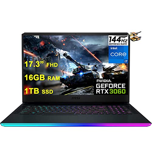 MSI Flagship GE76 Raider Gaming Laptop 17.3” FHD IPS 144Hz 11th Gen Intel 8-Core i7-11800H 16GB RAM 1TB SSD GeForce RTX 3060 6GB Backlit Thunderbolt USB-C MiniDP 2.5Gb Ethernet Win10 + HDMI Cable