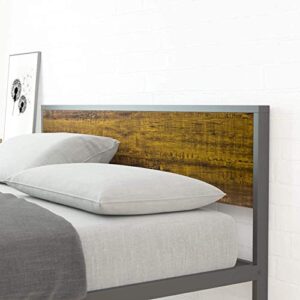 Weehom Queen Size Bed Frame with Wood Headboard Solid Wood Beds for Adults Strong Metal Slats Support Beds No Box Spring Needed Lock Design Brown