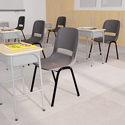 Flash Furniture Hercules Series 661 lb. Capacity Ergonomic Shell Stack Chairs 16'' Seat Height, 5 Pack, Gray Plastic/Black Frame