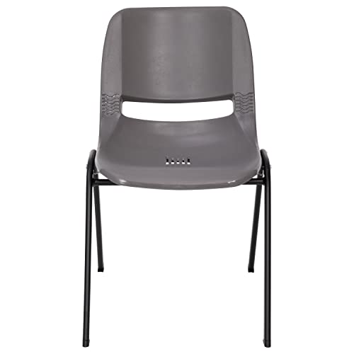 Flash Furniture Hercules Series 661 lb. Capacity Ergonomic Shell Stack Chairs 16'' Seat Height, 5 Pack, Gray Plastic/Black Frame