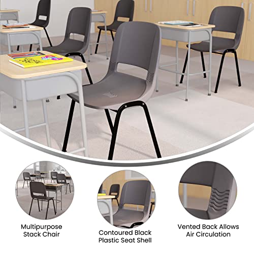 Flash Furniture Hercules Series 661 lb. Capacity Ergonomic Shell Stack Chairs 16'' Seat Height, 5 Pack, Gray Plastic/Black Frame