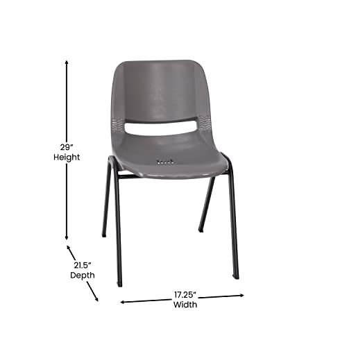 Flash Furniture Hercules Series 661 lb. Capacity Ergonomic Shell Stack Chairs 16'' Seat Height, 5 Pack, Gray Plastic/Black Frame