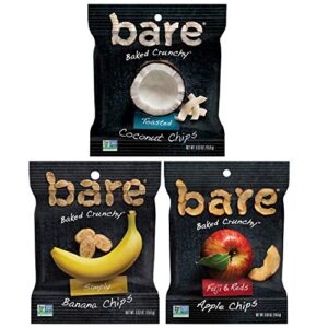 bare baked crunchy fruit snack pack, gluten free, apples, bananas, and coconut flavors, 0.53 ounce (pack of 16)