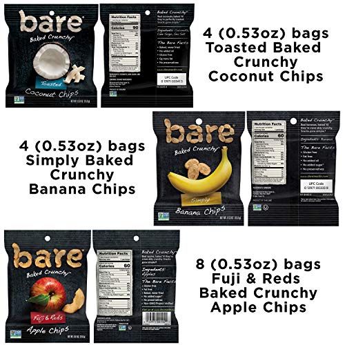 Bare Baked Crunchy Fruit Snack Pack, Gluten Free, Apples, Bananas, and Coconut Flavors, 0.53 Ounce (Pack of 16)