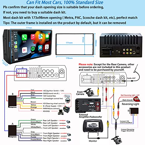 Double Din Car Stereo Compatible with Apple Carplay and Android Auto, 7 inch HD Touchscreen Car Radio Car Audio Receivers, Bluetooth, Backup Camera, Mirror Link, USB/AUX/TF/Subwoofer, FM Radio