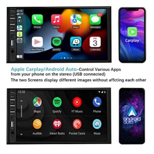 Double Din Car Stereo Compatible with Apple Carplay and Android Auto, 7 inch HD Touchscreen Car Radio Car Audio Receivers, Bluetooth, Backup Camera, Mirror Link, USB/AUX/TF/Subwoofer, FM Radio