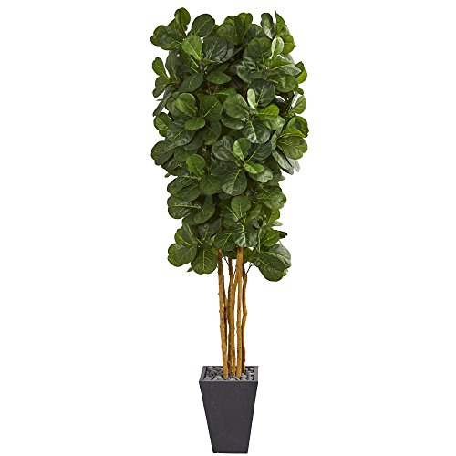 Nearly Natural Fiddle Leaf Artificial Slate Planter Silk Trees Green