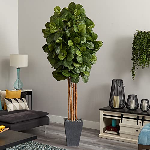 Nearly Natural Fiddle Leaf Artificial Slate Planter Silk Trees Green