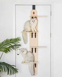 mewoofun 4-levels versatile cat climber shelves door mounted vertical cat tree tower with carpeted plank for indoor cats (22.3″ l x 10.5″ w x 67.3″ h)