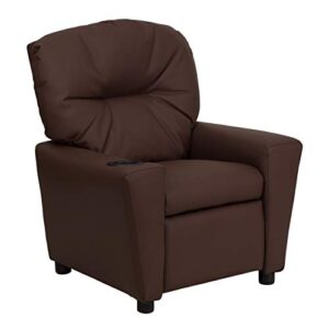 flash furniture contemporary brown leathersoft kids recliner with cup holder