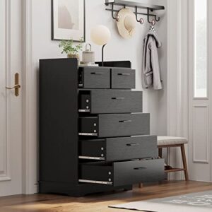 Hasuit Black 6 Drawer Dresser, Wooden Storage Chest of Drawers, Vertical Large Capacity Clothing Storage Organizer, Tall Dressers for Bedroom, Hallway, Entryway