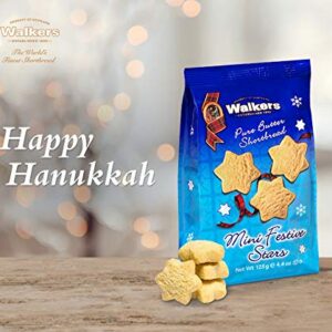 Walker's Shortbread Hanukkah Mini Festive Stars Holiday Cookies, Pure Butter Shortbread Cookies, 4.4 Oz Bag (Pack of 12)