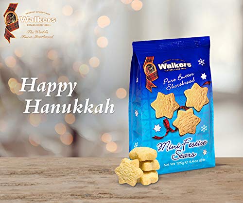 Walker's Shortbread Hanukkah Mini Festive Stars Holiday Cookies, Pure Butter Shortbread Cookies, 4.4 Oz Bag (Pack of 12)