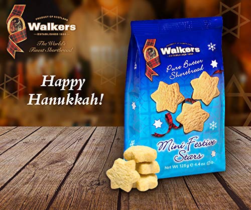 Walker's Shortbread Hanukkah Mini Festive Stars Holiday Cookies, Pure Butter Shortbread Cookies, 4.4 Oz Bag (Pack of 12)