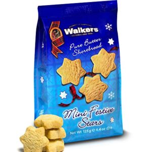 Walker's Shortbread Hanukkah Mini Festive Stars Holiday Cookies, Pure Butter Shortbread Cookies, 4.4 Oz Bag (Pack of 12)