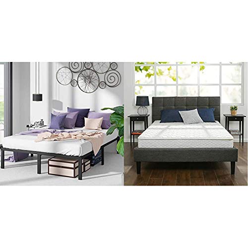 Zinus Yelena 14 Inch Classic Metal Platform Bed Frame with Steel Slat Support with Zinus 8 Inch Foam and Spring Mattress