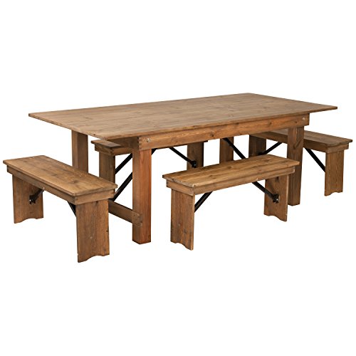 Flash Furniture HERCULES Series 7' x 40'' Antique Rustic Folding Farm Table and Four Bench Set