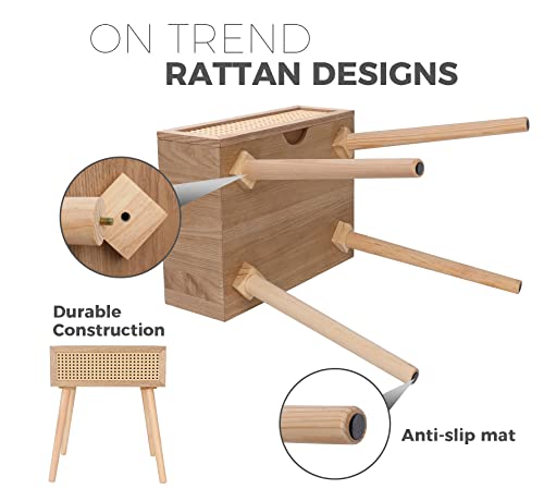 Rattan Nightstand with Drawer, Bedside Table, End Table with Storage, Modern Boho Nightstands, Mid-Century Coffee Table, Small Side Tables for Living Room Bedroom Office Balcony (Natural Walnut)