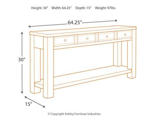 Signature Design by Ashley Gavelston Rustic Sofa Table with 4 Drawers and Lower Shelf, Weathered Black