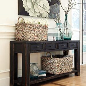 Signature Design by Ashley Gavelston Rustic Sofa Table with 4 Drawers and Lower Shelf, Weathered Black