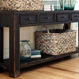 Signature Design by Ashley Gavelston Rustic Sofa Table with 4 Drawers and Lower Shelf, Weathered Black