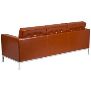 Flash Furniture HERCULES Lacey Series Contemporary Cognac LeatherSoft Sofa with Stainless Steel Frame