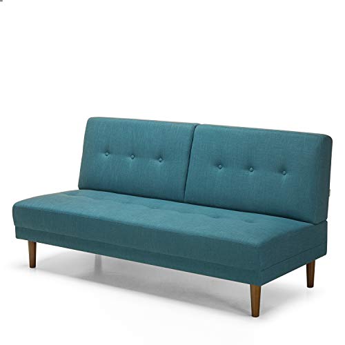 Zinus Juan Mid-Century 65 Inch Armless Sofa / Living Room Couch, Turquoise