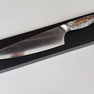 Custom VG10 Damascus chef knife Hybrid Santoku 9" White Silver cast pine cone handle, kitchen knife w/ 67 layer SS Damascus (White SIlver)